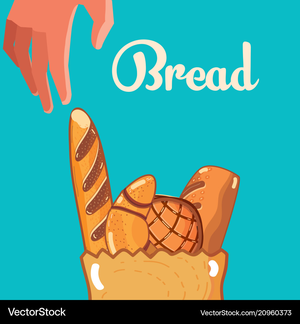Hand grabbing delicious breads Royalty Free Vector Image