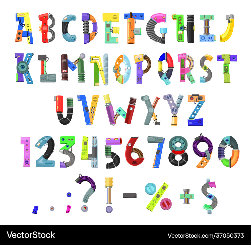 Kids robot alphabet font or type letters Vector Image