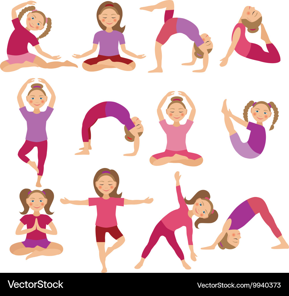 Kids yoga poses child doing Royalty Free Vector Image