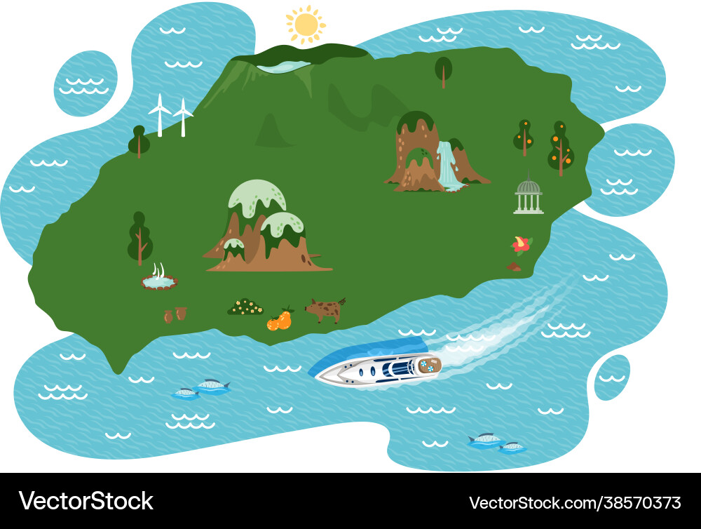 Map area and attractions island top view Vector Image
