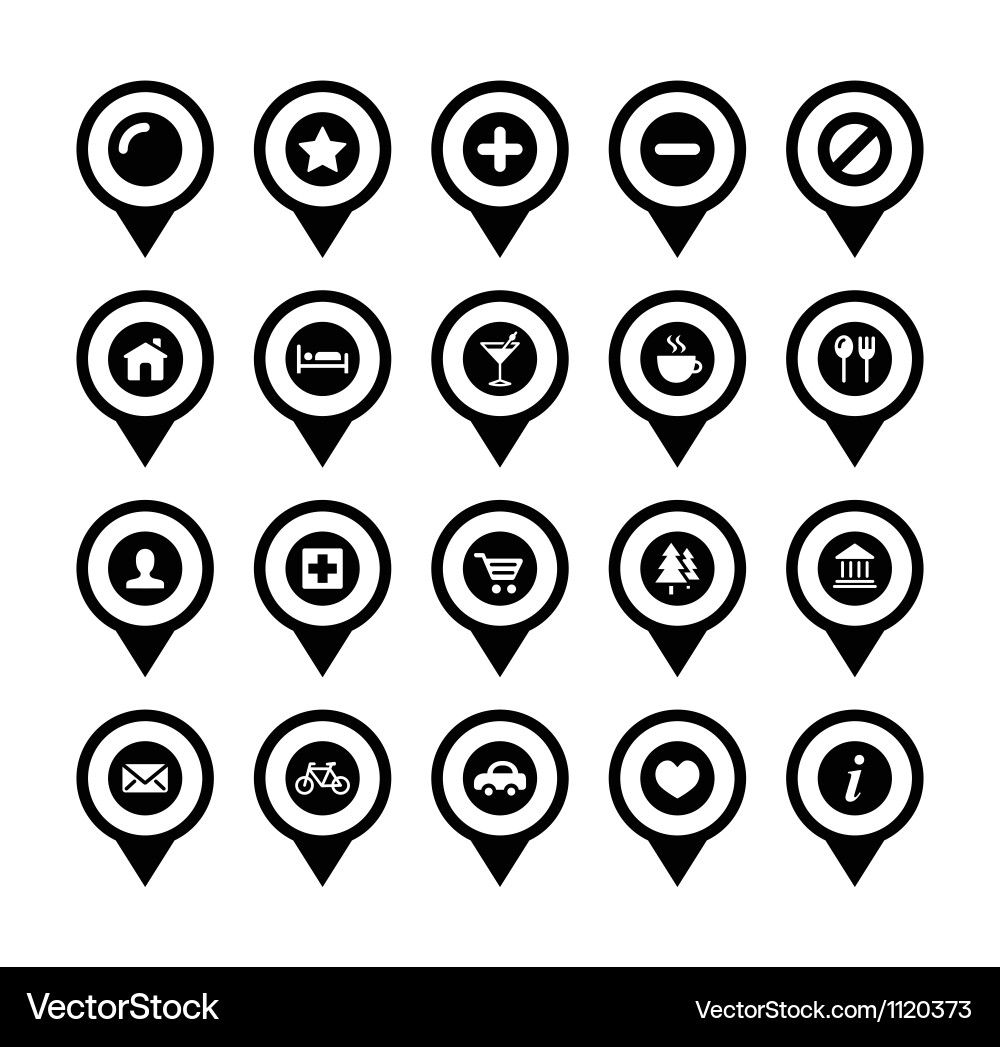 Map location markers pointers icons set Royalty Free Vector