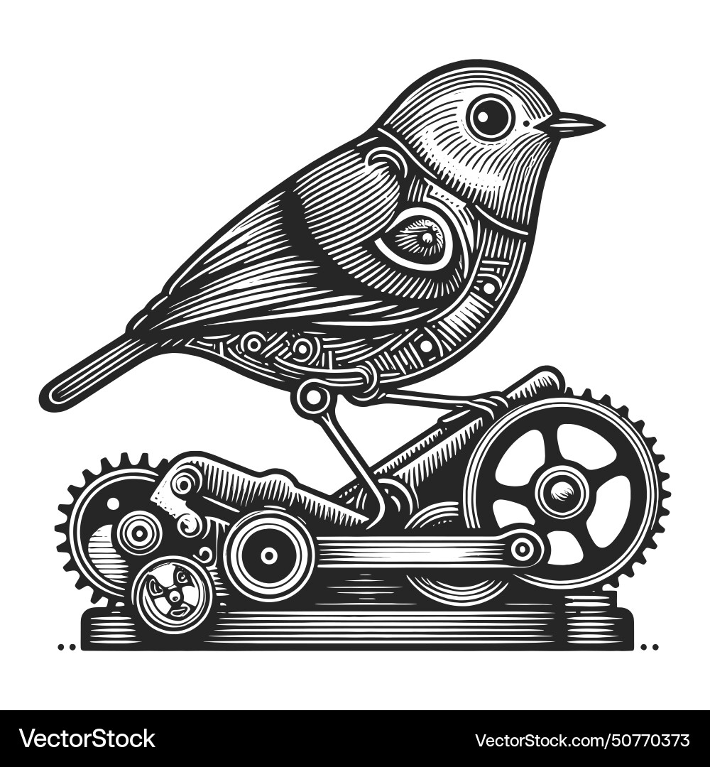 Mechanical bird engraving Royalty Free Vector Image