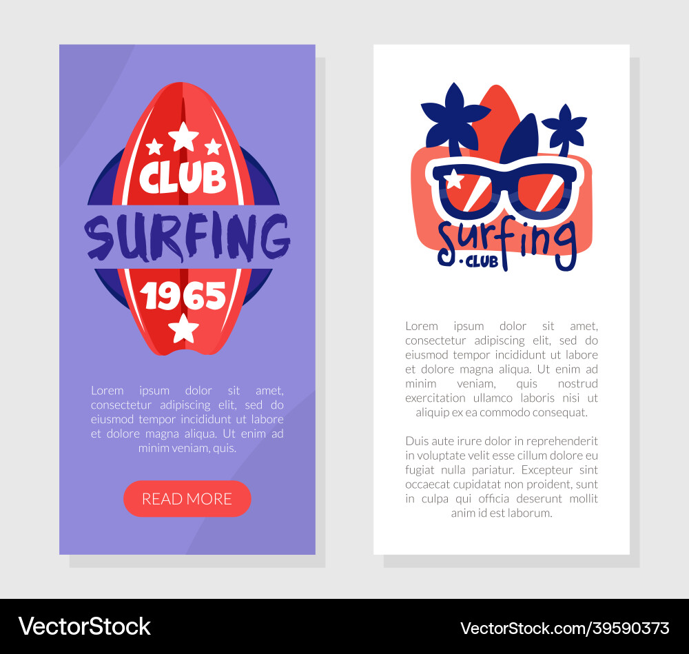 Surfing club with surfboard and palms web Vector Image