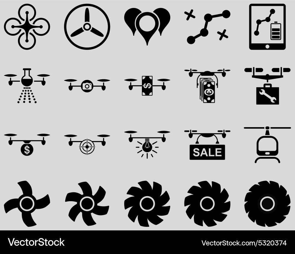 Air drone and quadcopter tool icons Royalty Free Vector