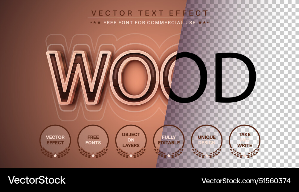 Dark wood - editable text effect font style Vector Image