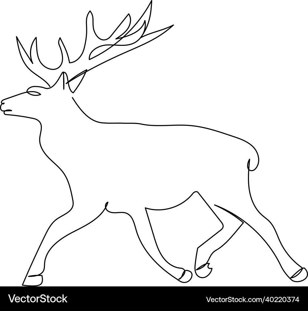 Deer running one line art continuous drawing Vector Image