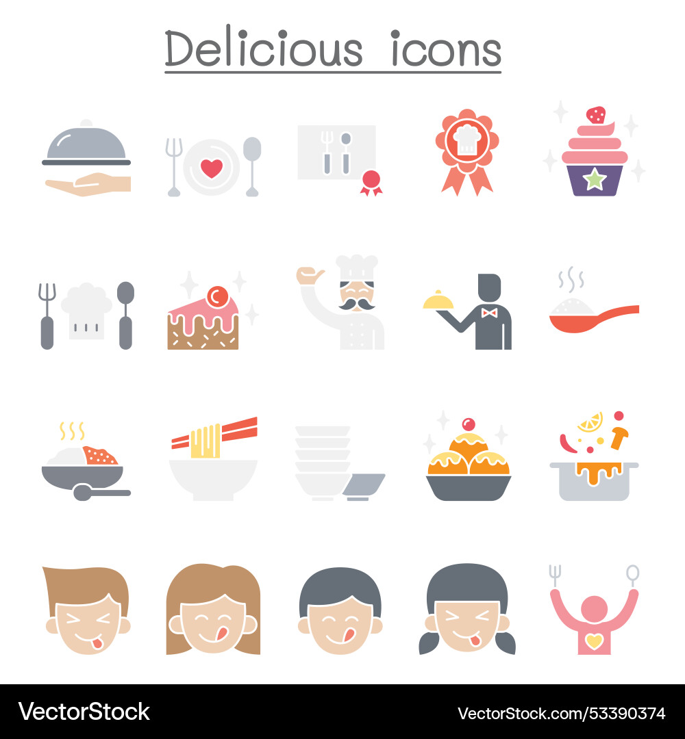 Delicious icons set in flat color style Royalty Free Vector