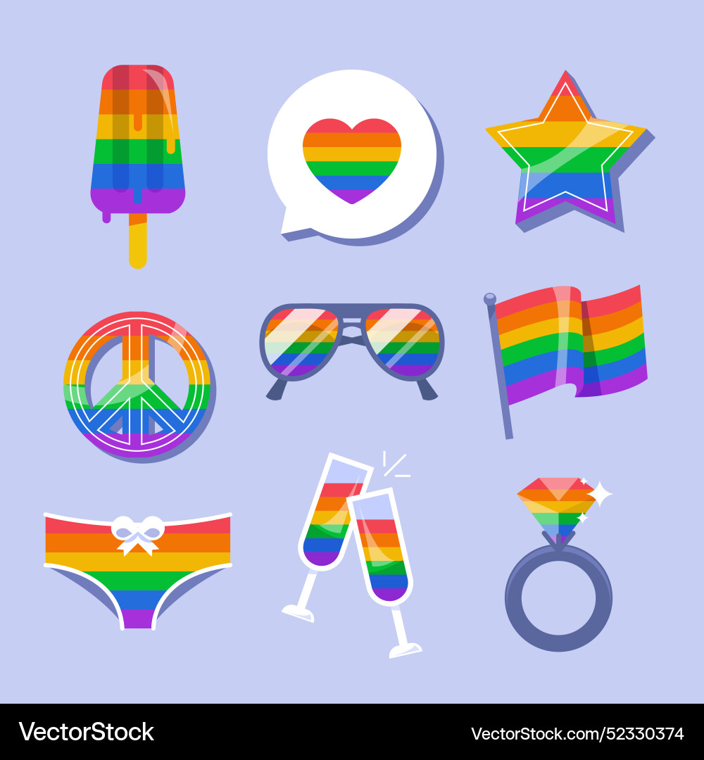 Flat pride month lgbt elements collection Vector Image