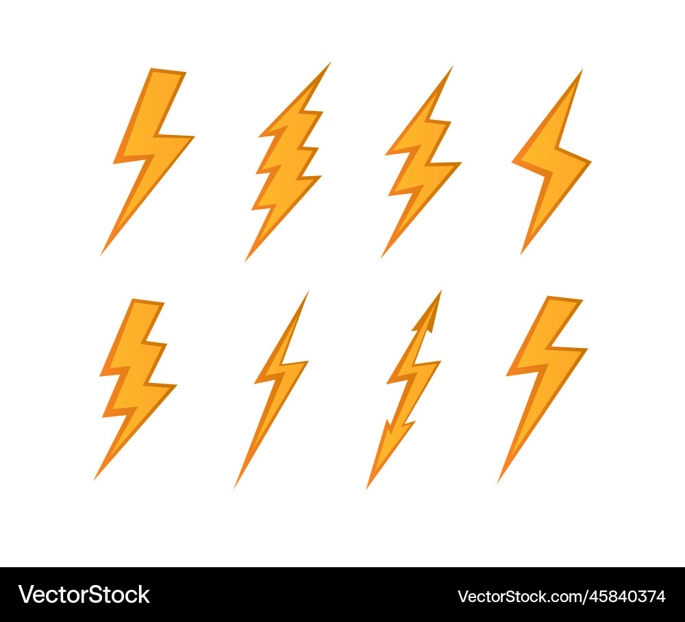 Lightning set bolt thunderbolt Royalty Free Vector Image