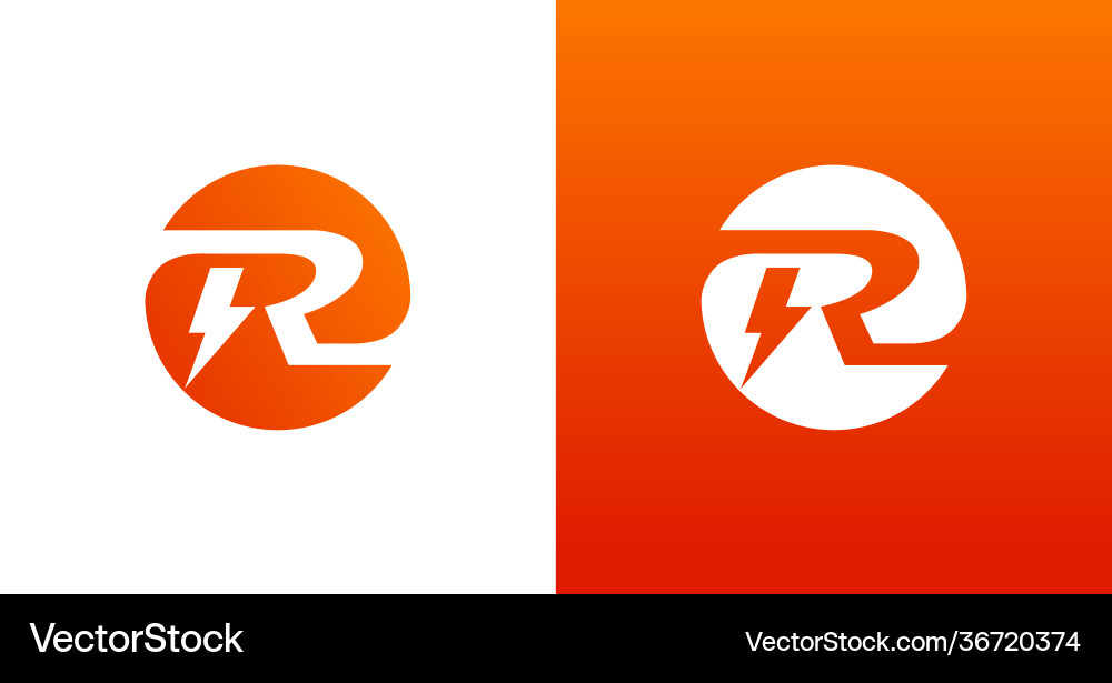 R electric logo design with spark and voltage Vector Image