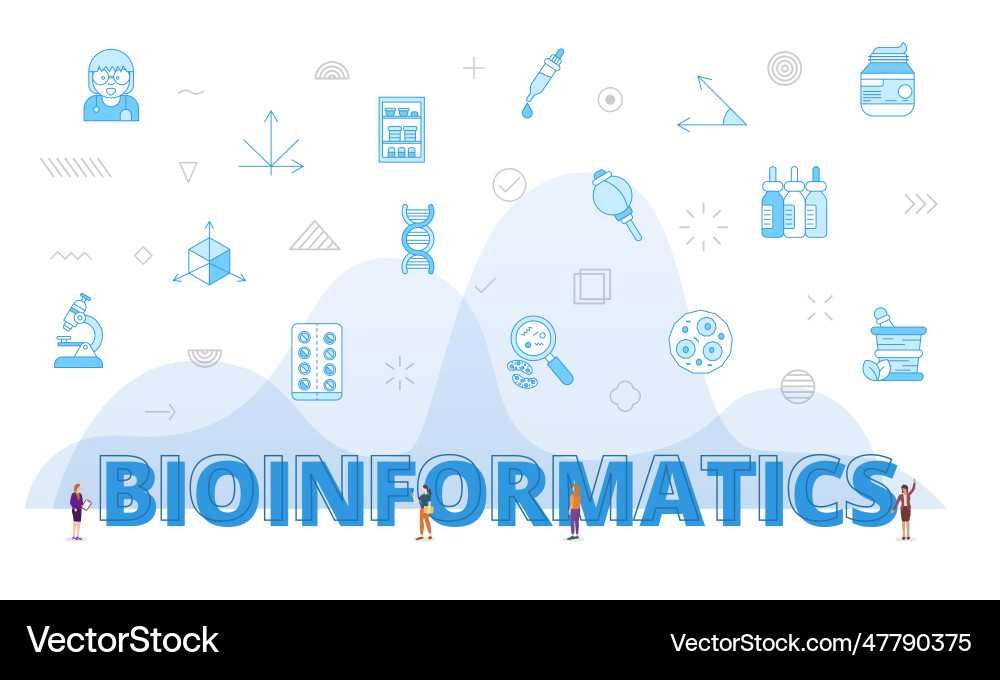 Bioinformatics concept with big words and people Vector Image