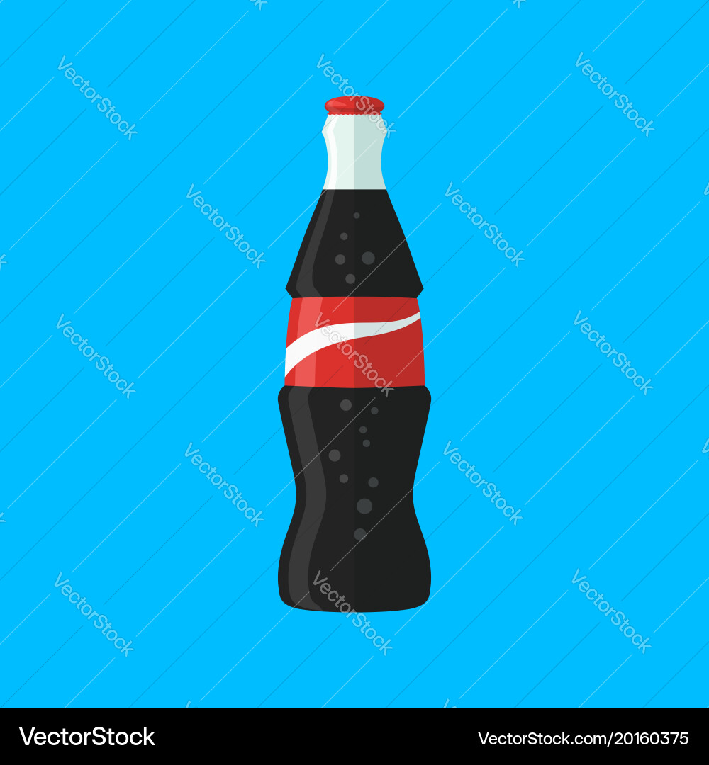 Cola bottle soda with red lable flat Royalty Free Vector