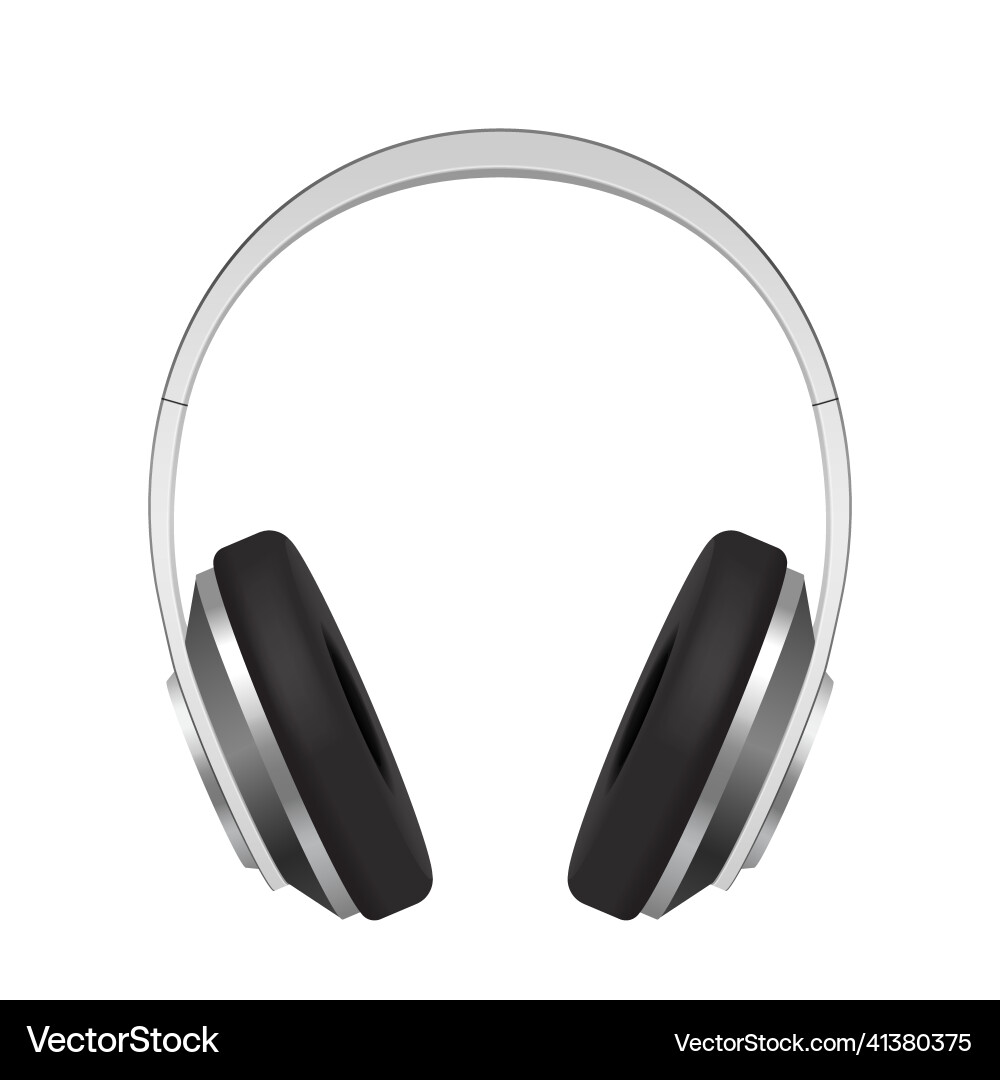 Earphones realistic silver headphone front view Vector Image