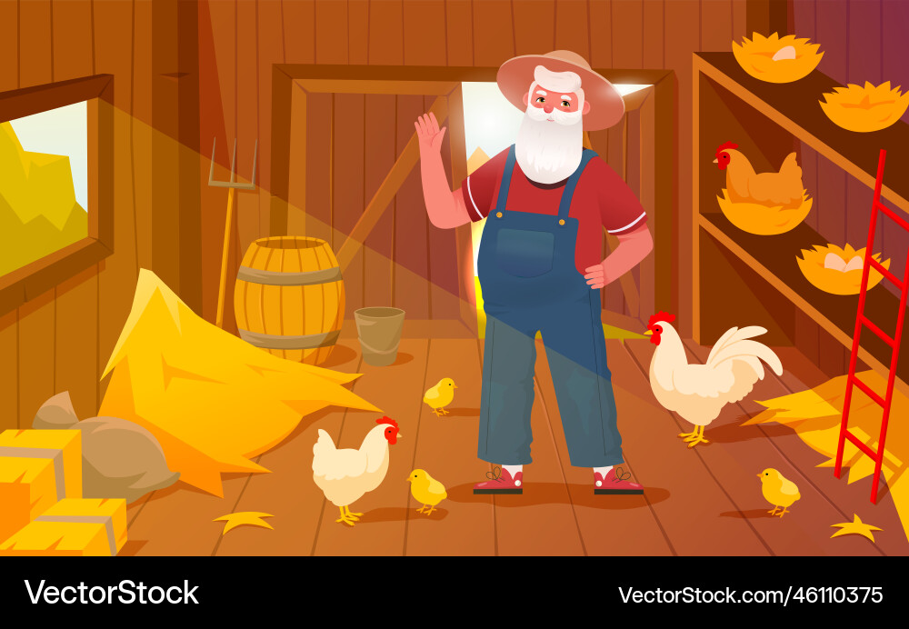 Farmer In Chicken Coop Royalty Free Vector Image