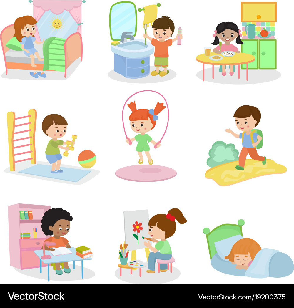 Kids everyday activities set children daily Vector Image