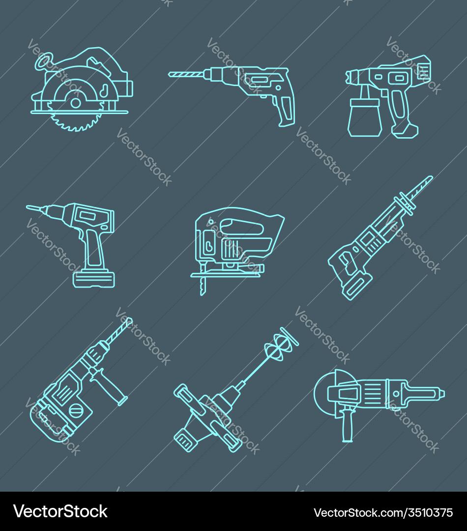 Light outline house remodel power tools icons Vector Image