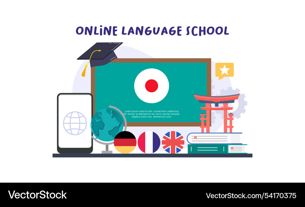 Online language school banner Royalty Free Vector Image