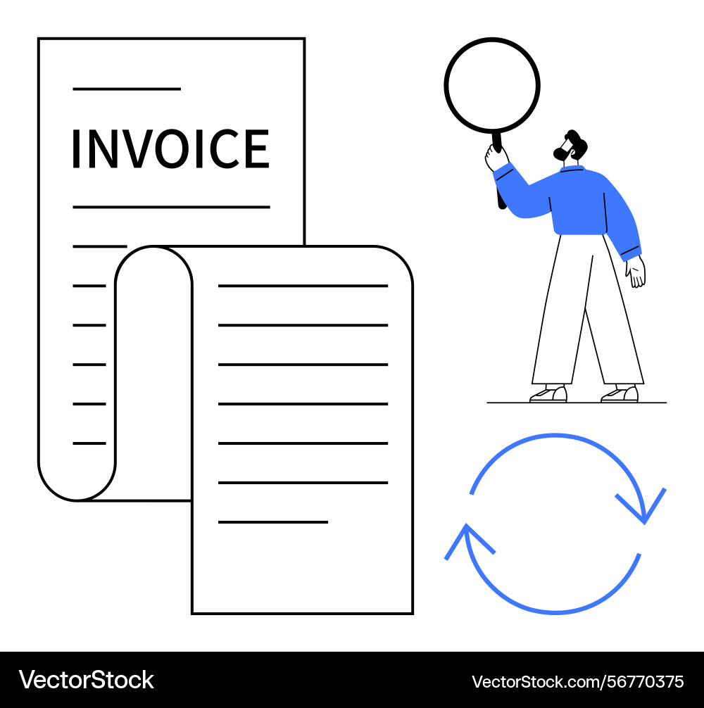 Person analyzing invoice with magnifying glass Vector Image