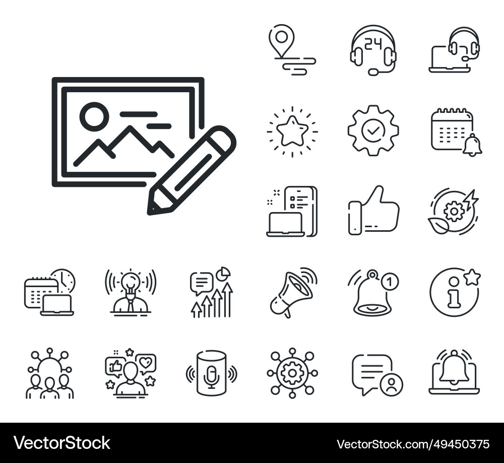 Photo edit line icon image thumbnail with pencil Vector Image