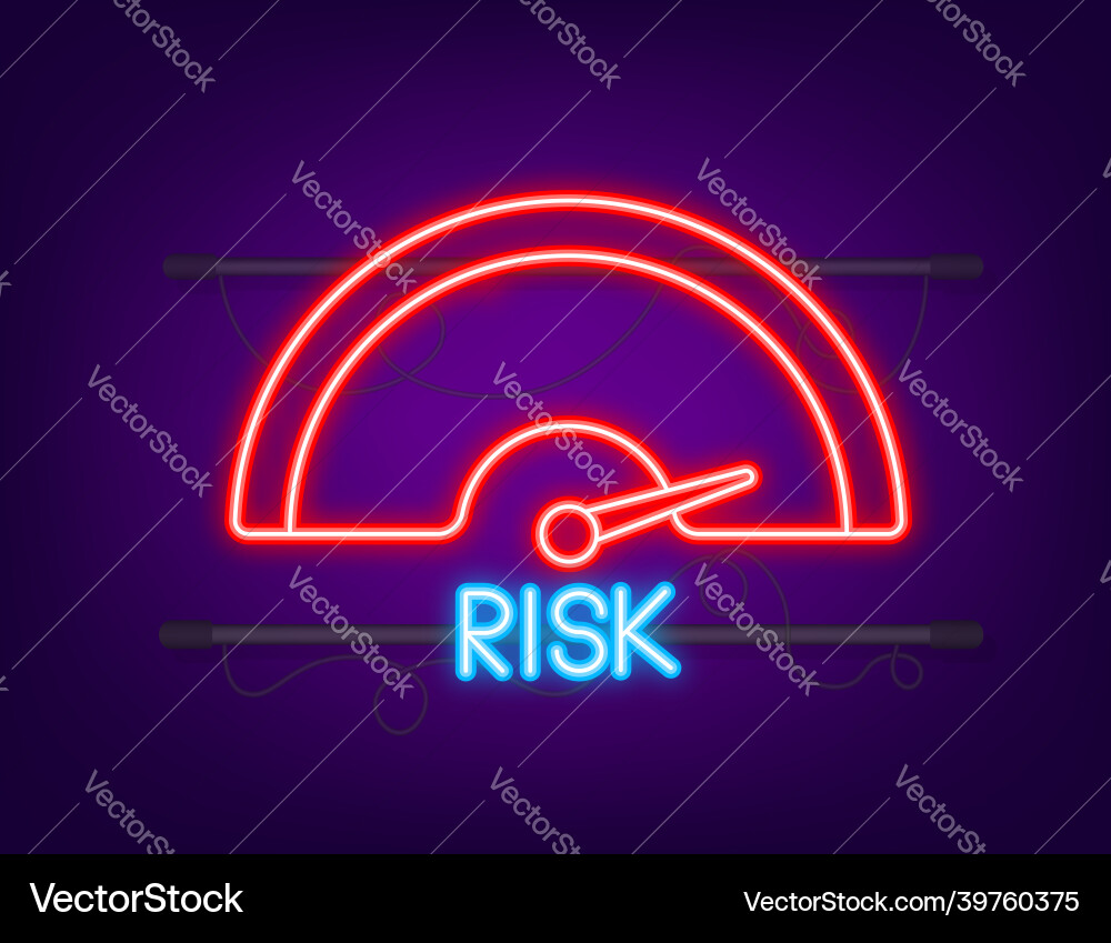 Risk icon on speedometer neon high Royalty Free Vector Image