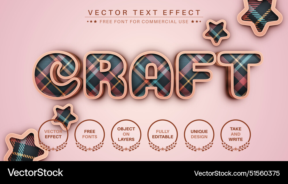 Tartan - editable text effect font style Vector Image