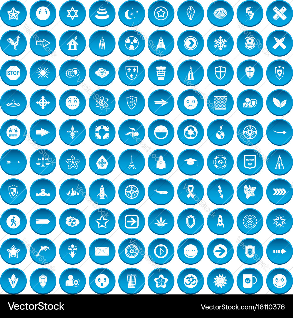100 emblem icons set blue Royalty Free Vector Image