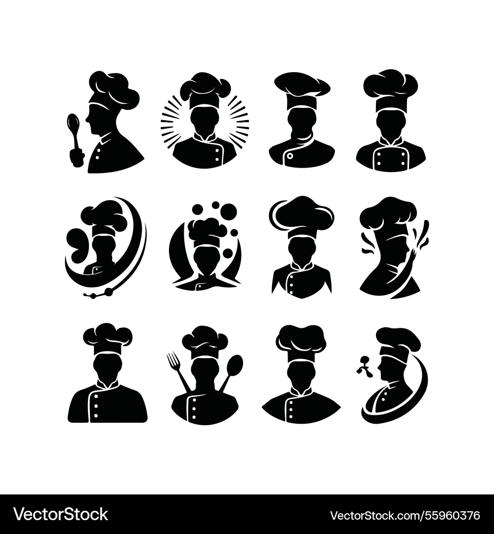 Chef head icon on black button with white rollover