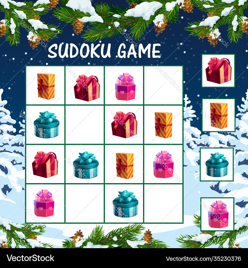 Christmas Sudoku Game for Kids Royalty Free Vector Image