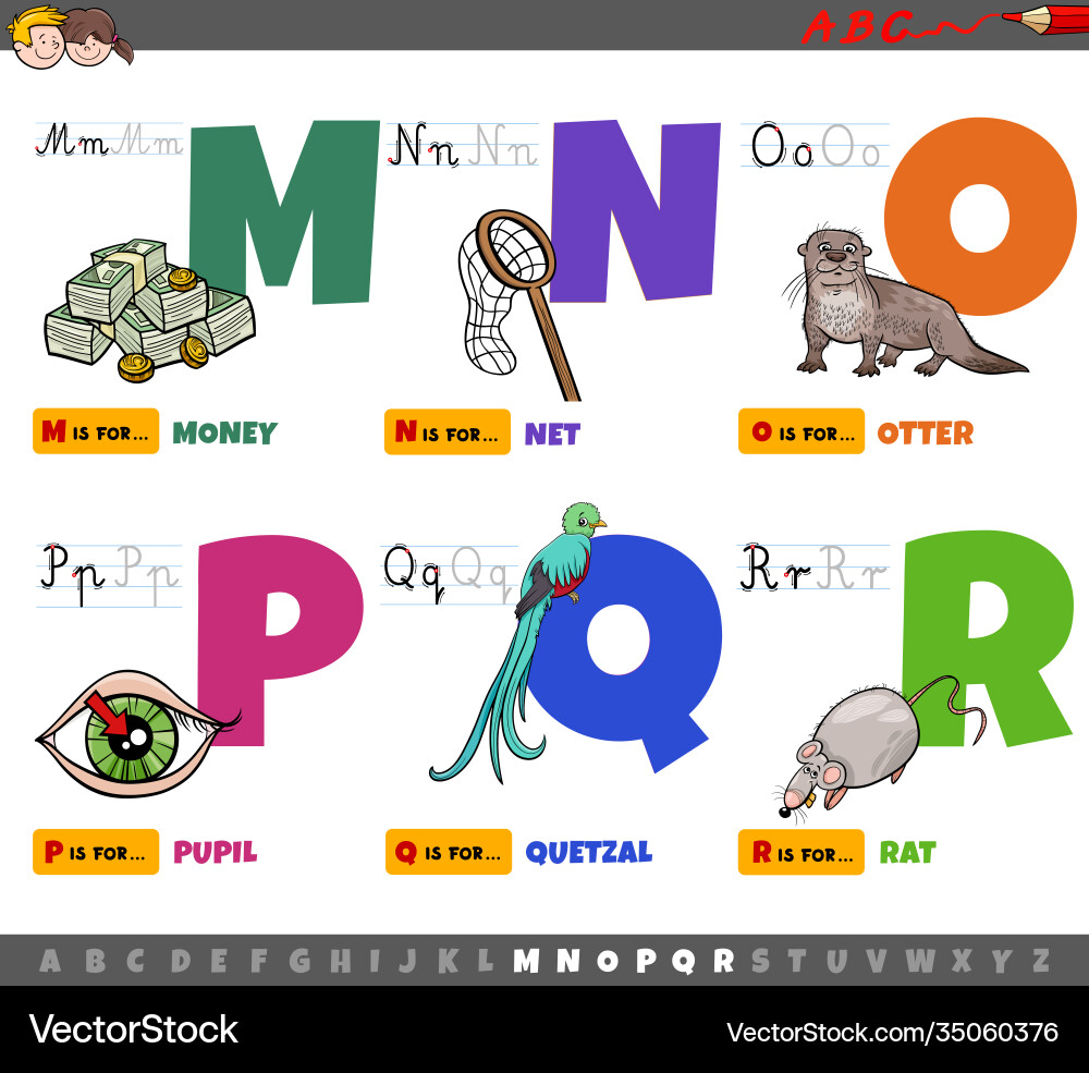 Educational cartoon alphabet letters for children Vector Image
