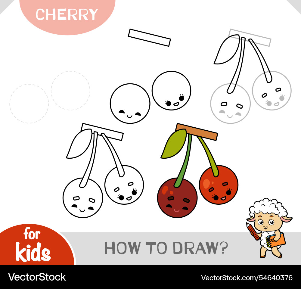 How to draw cherries for children step Royalty Free Vector