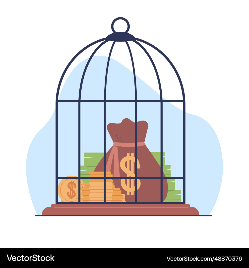 Money saving bird cage filled with gold Royalty Free Vector