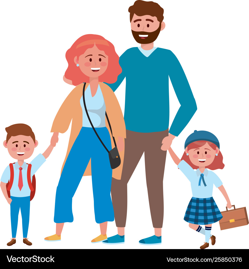 Parents with kids going to school design Vector Image
