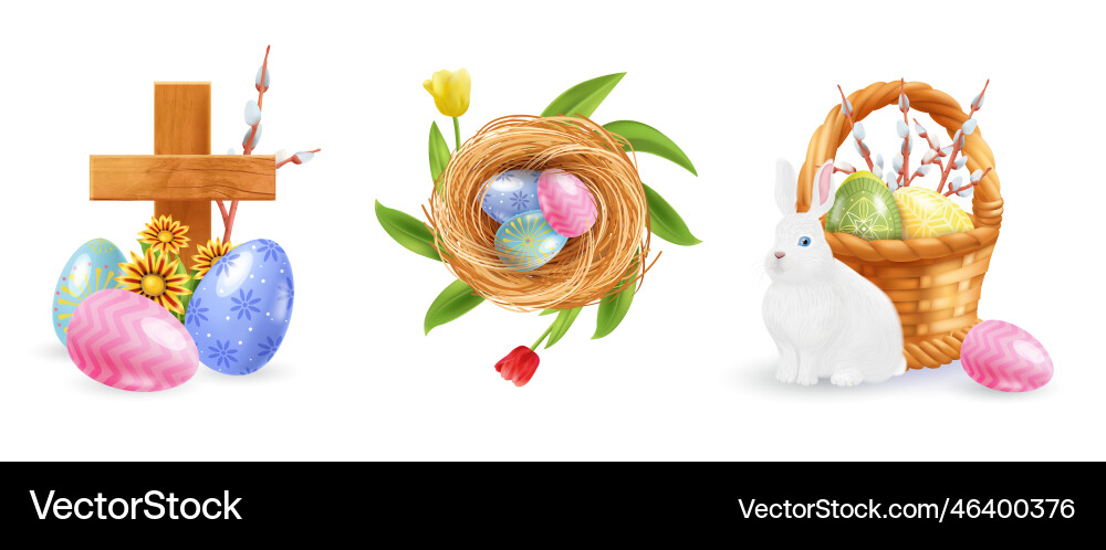 Realistic easter compositions set Royalty Free Vector Image