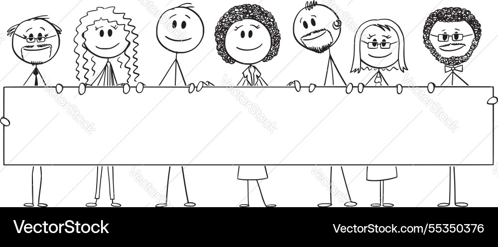 Smiling diverse team holding empty sign cartoon Vector Image