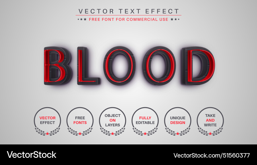Blood - editable text effect font style Royalty Free Vector