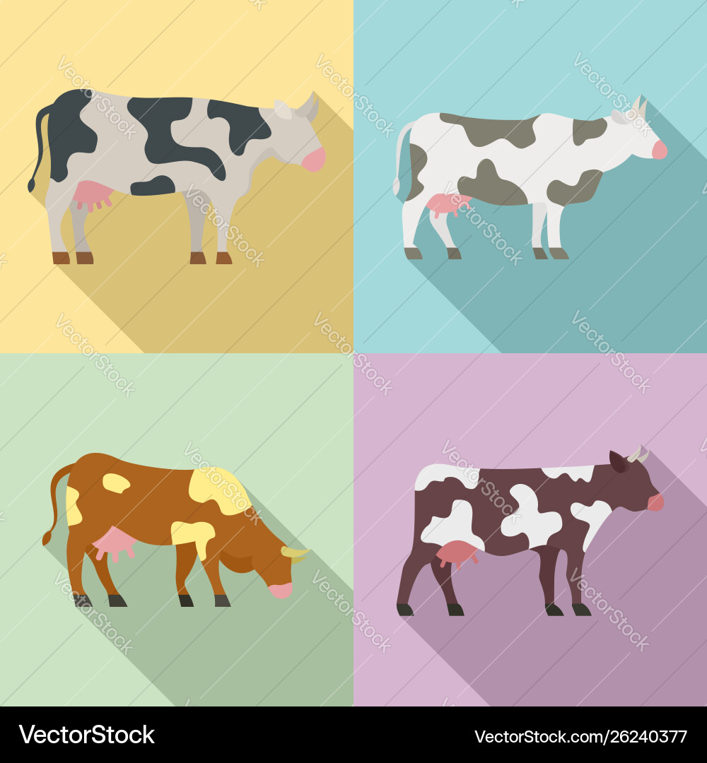 Cow icons set flat style Royalty Free Vector Image