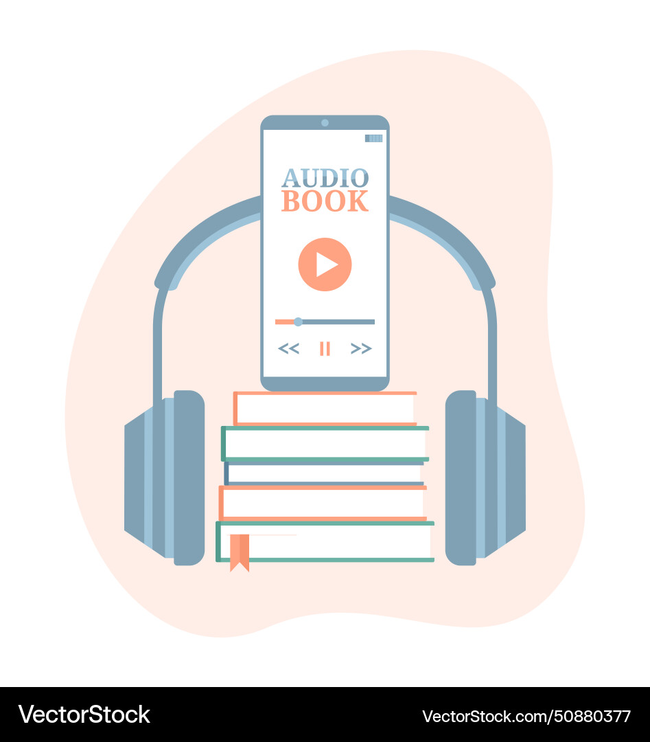 Headphones a stack of books and phone Royalty Free Vector