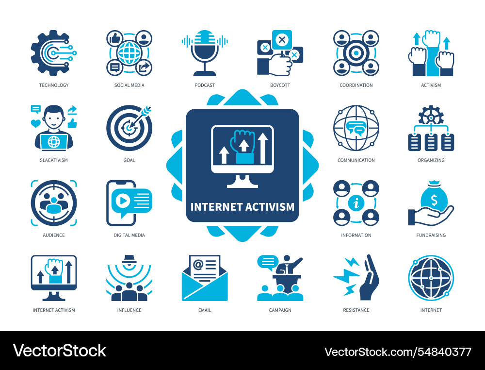 Internet activism solid icon set Royalty Free Vector Image
