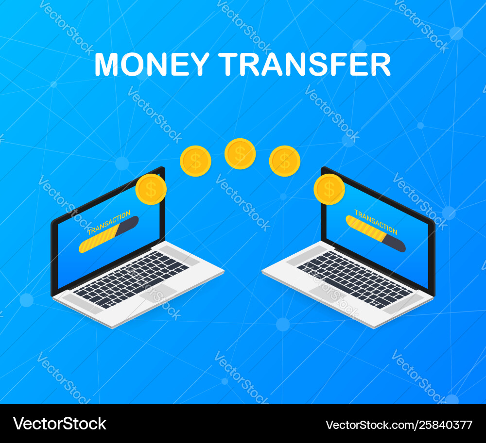 Money transfer transaction between device laptop Vector Image