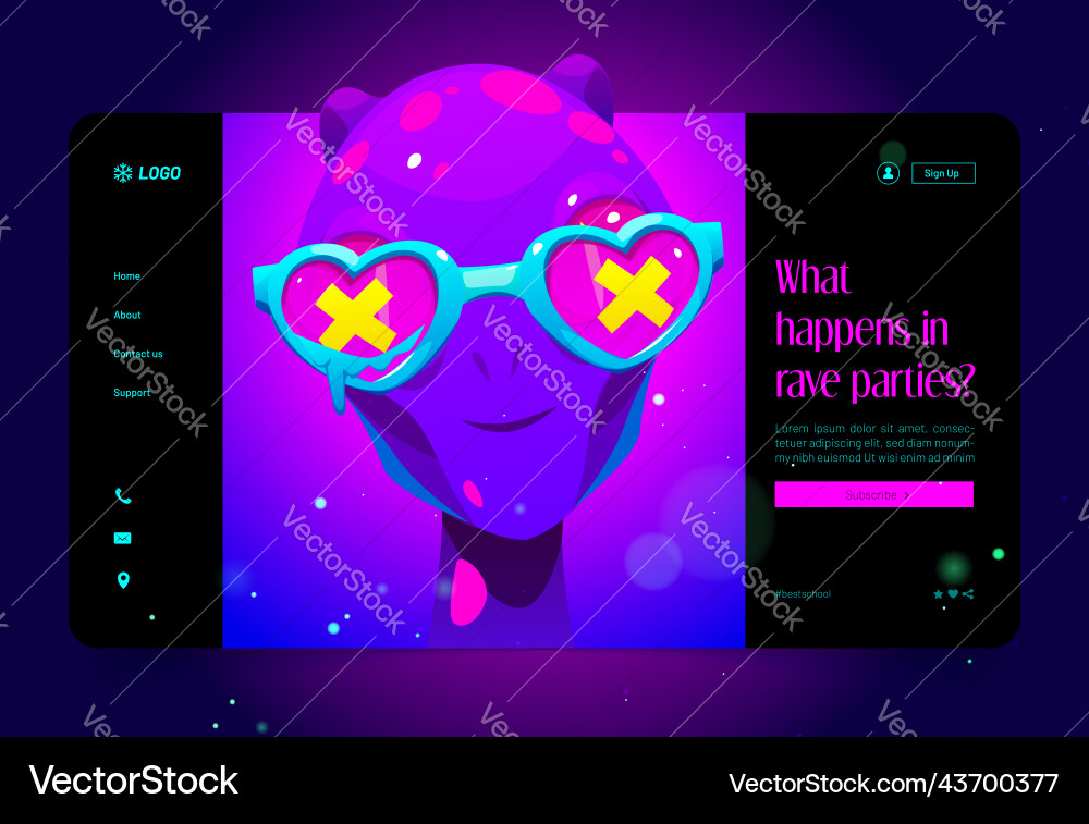 Rave party landing page cartoon template Vector Image