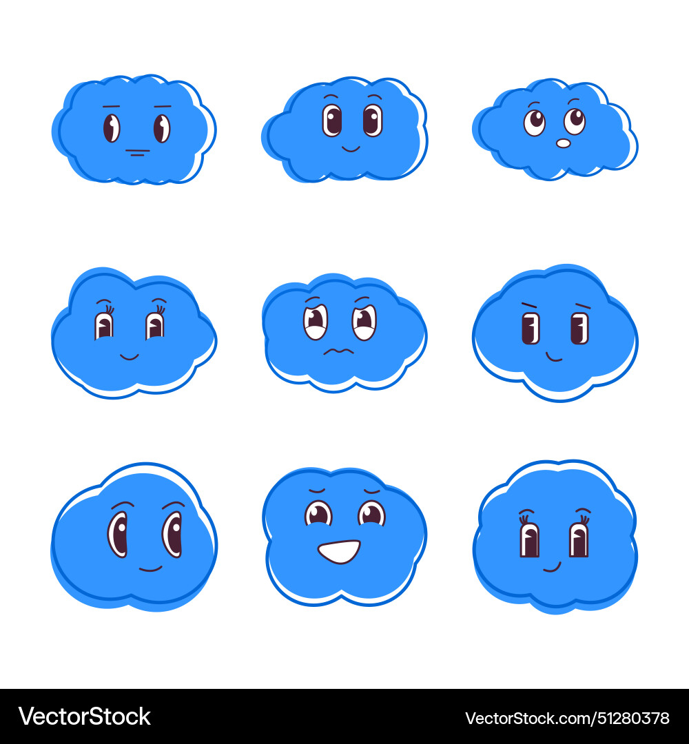 Clouds cartoon character set Royalty Free Vector Image