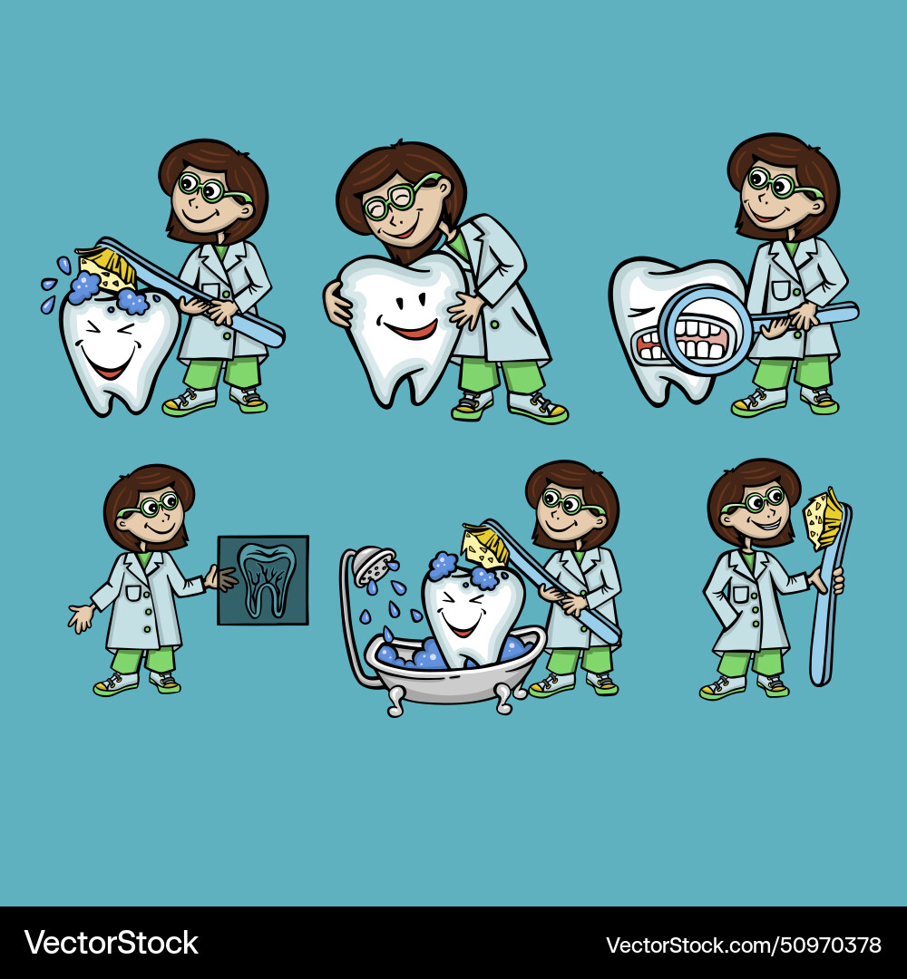 Dental set with dentist cartoon style Royalty Free Vector