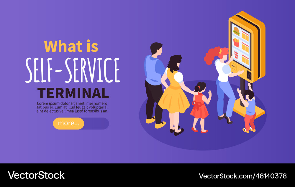 Self service terminal horizontal banner Royalty Free Vector