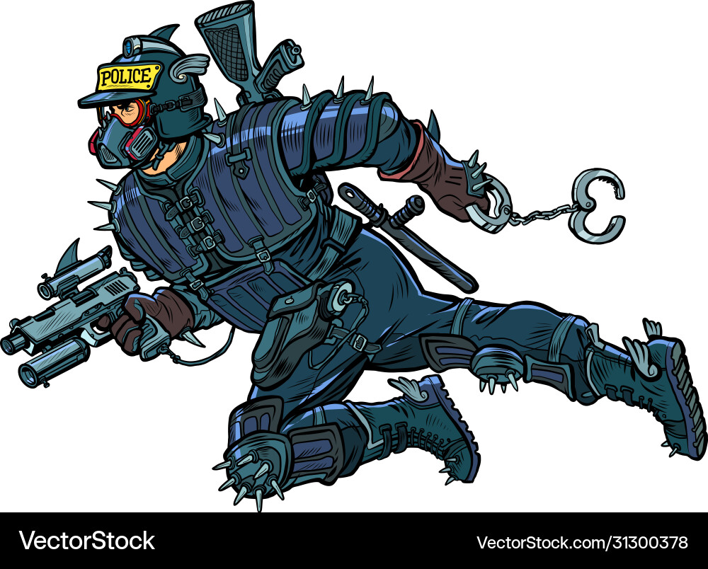 Super cop from future cyberpunk police Royalty Free Vector