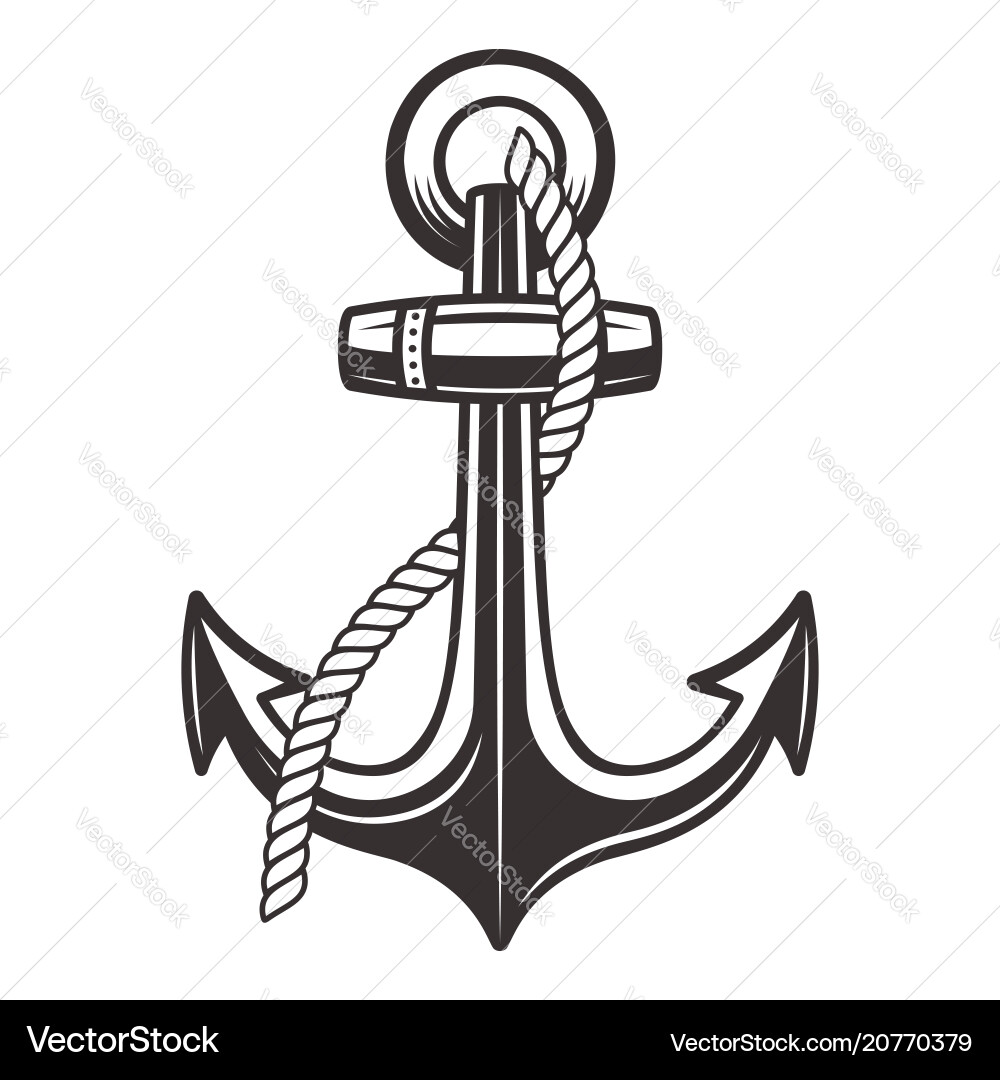 Anchor with rope monochrome Royalty Free Vector Image