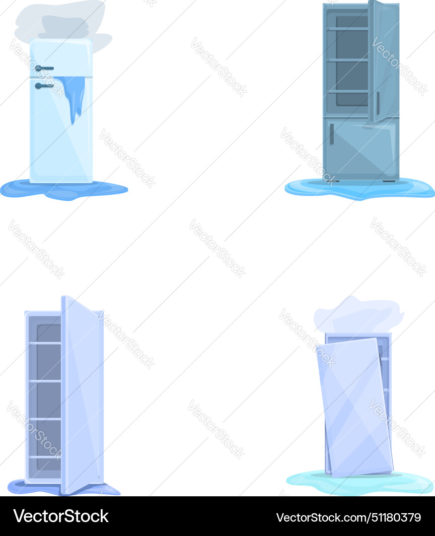 Broken refrigerator icons set cartoon Royalty Free Vector