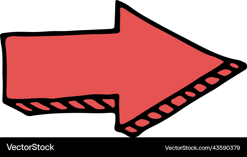 Red doodle arrow hand drawn right direction Vector Image