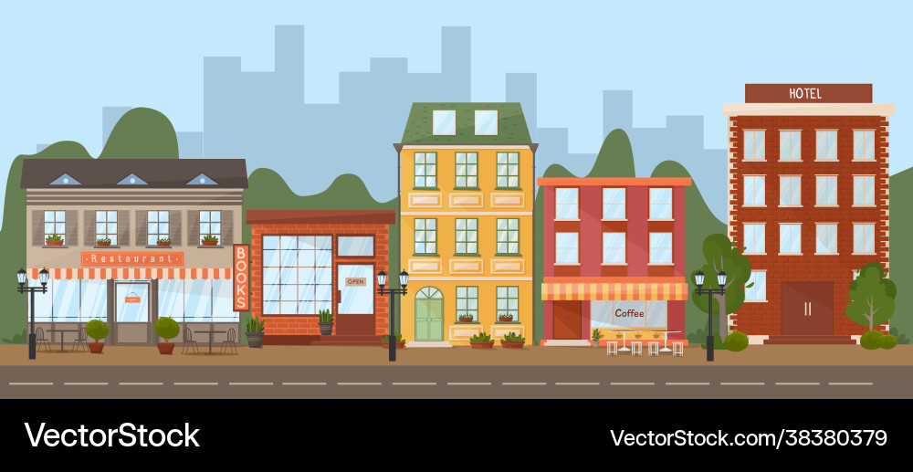Small cute city landscape in flat design style Vector Image