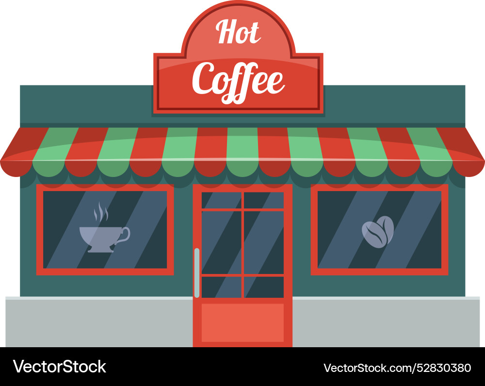 Cafe facade hot coffee building cartoon front Vector Image