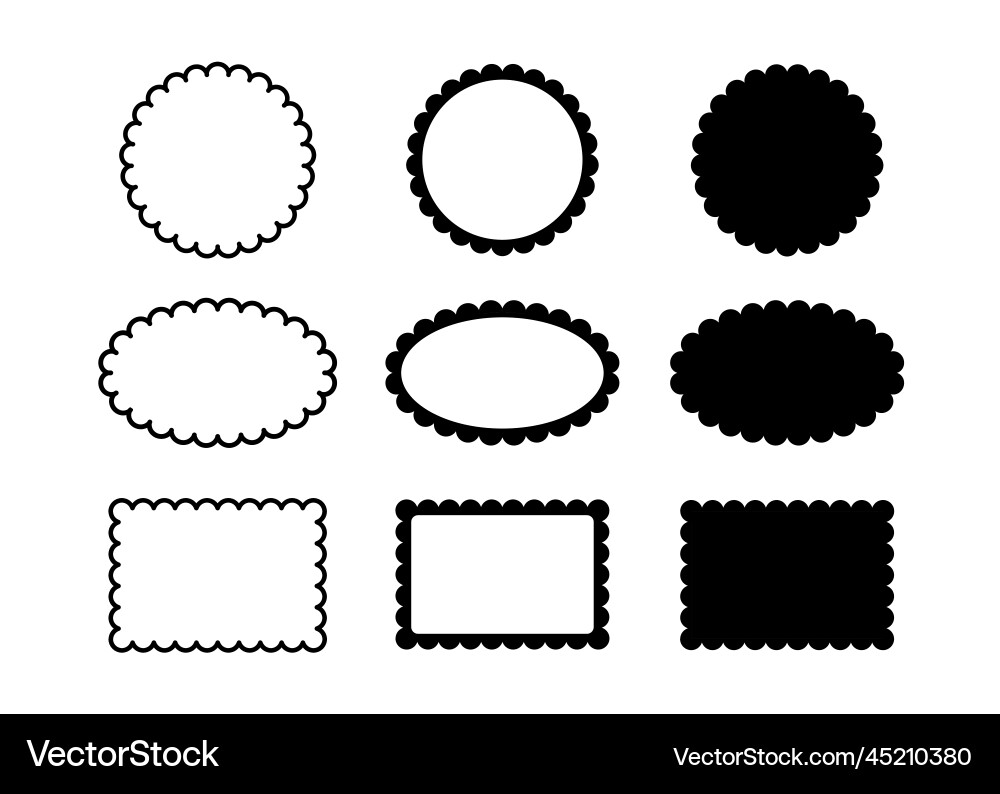 Circle and square scalloped frames set Royalty Free Vector
